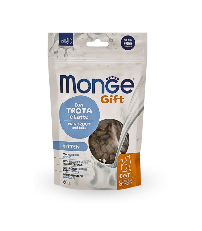 Monge gift à la truite et au lait fourré et croquant pour chats 60 g ...